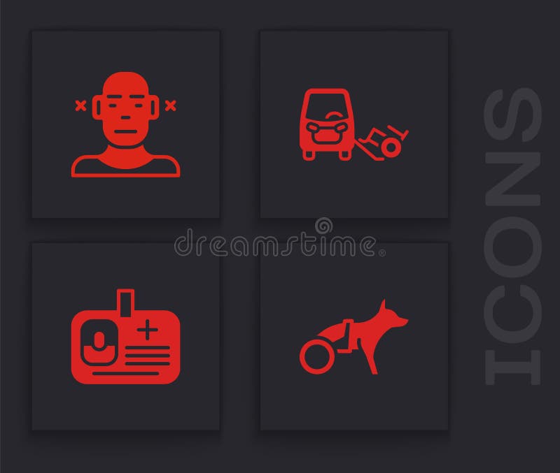 Set Dog in Wheelchair, Deaf, Disabled Car and Identification Badge Icon ...