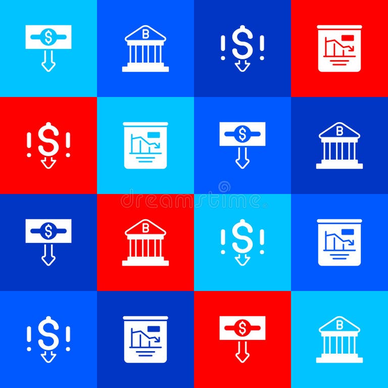 Set Dollar Rate Decrease, Bank Building, and Pie Chart Infographic Icon. Vector Stock Vector ...