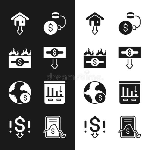 Set Dollar Rate Decrease, Burning Dollar Bill, Falling Property Prices, Debt Ball Chained To ...