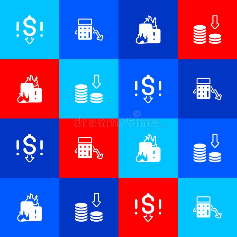 Set Dollar Rate Decrease, Calculation of Expenses, Fire in Burning House and Icon. Vector Stock ...