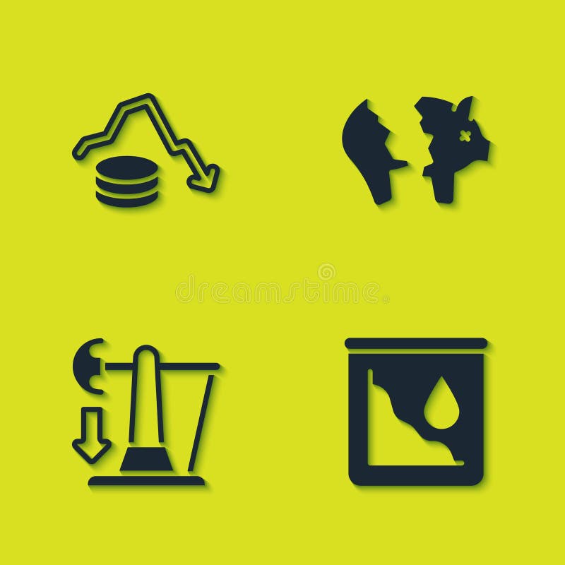 Set Dollar Rate Decrease, Drop in Crude Oil Price, and Broken Piggy Bank Icon. Vector Stock ...