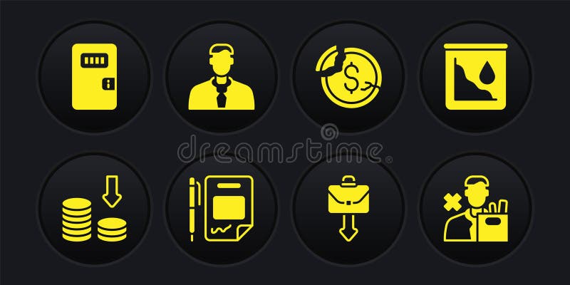 Set Dollar Rate Decrease, Drop in Crude Oil Price, Contract Money and Pen, Briefcase, Worker ...