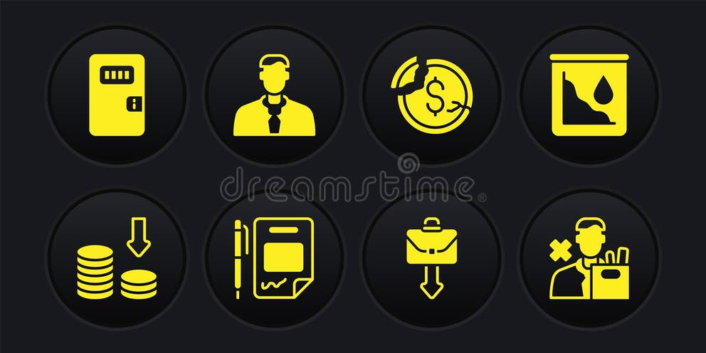 Set Dollar Rate Decrease, Drop in Crude Oil Price, Contract Money and Pen, Briefcase, Worker ...