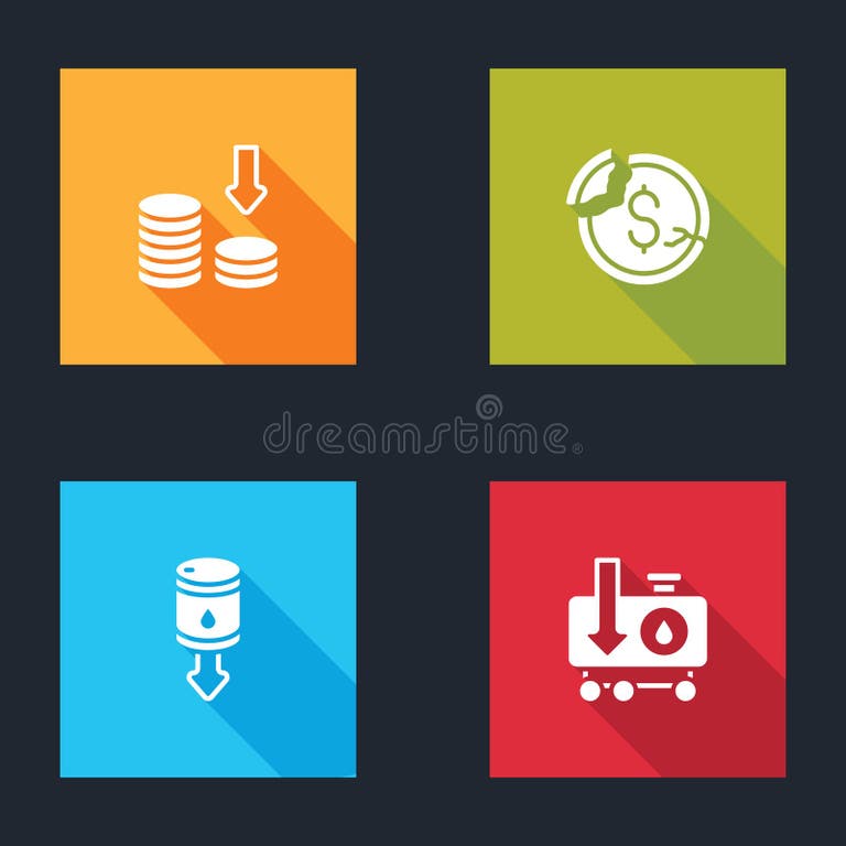 Set Dollar Rate Decrease, , Drop in Crude Oil Price and Icon. Vector Stock Vector - Illustration ...