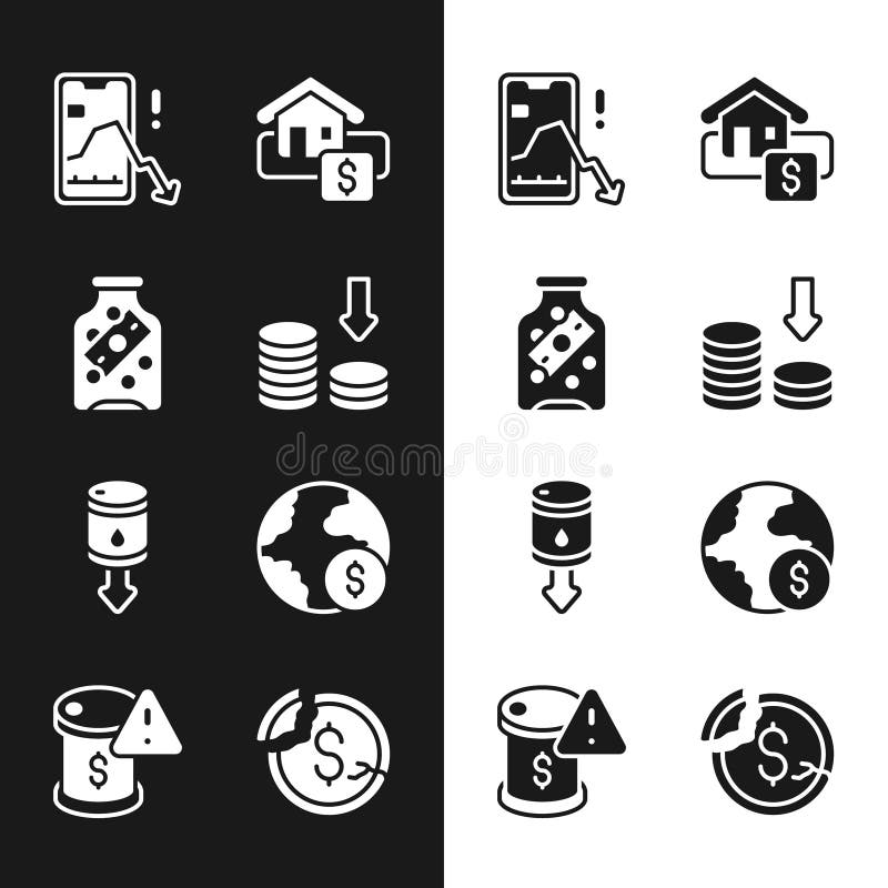 Set Dollar Rate Decrease, Glass Money Jar with Coin, Mobile Stock Trading, Hanging Sign Sale ...