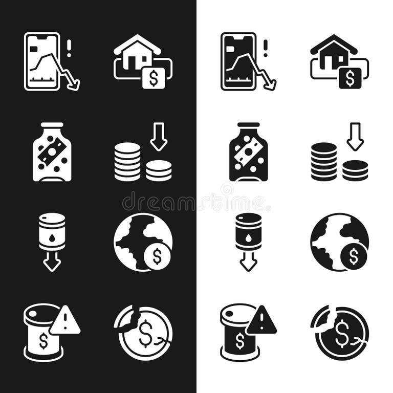 Set Dollar Rate Decrease, Glass Money Jar with Coin, Mobile Stock Trading, Hanging Sign Sale ...