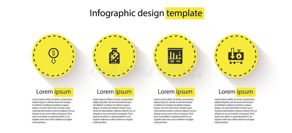 Set Dollar Rate Decrease, Glass Money Jar with Coin, Pie Chart Infographic and Drop Crude Oil ...