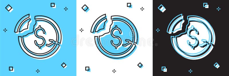 Set Dollar Rate Decrease Icon Isolated on Blue and White, Black Background. Cost Reduction Stock ...