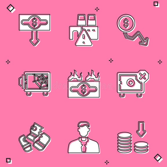 Set Dollar Rate Decrease, Shutdown of Factory, Safe, Burning Dollar Bill, Credit Card and Worker ...