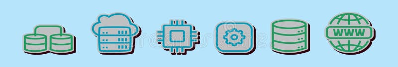 Set of Domain Element Cartoon Icon Design Template with Various Models ...