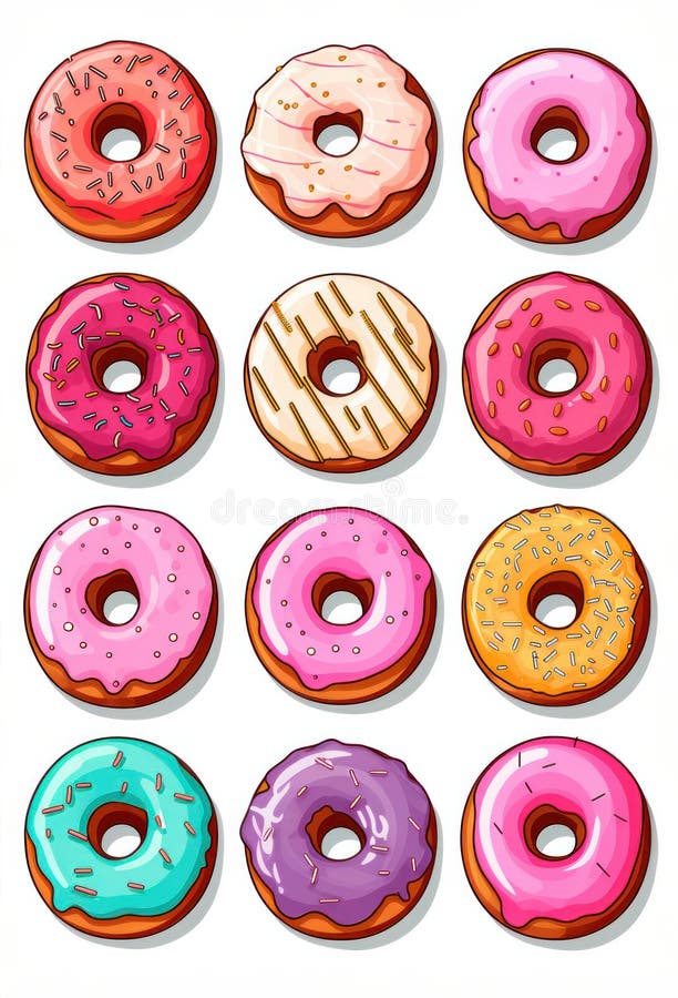 Set of Donut Design Elements for a Planner or Sticker on a White ...