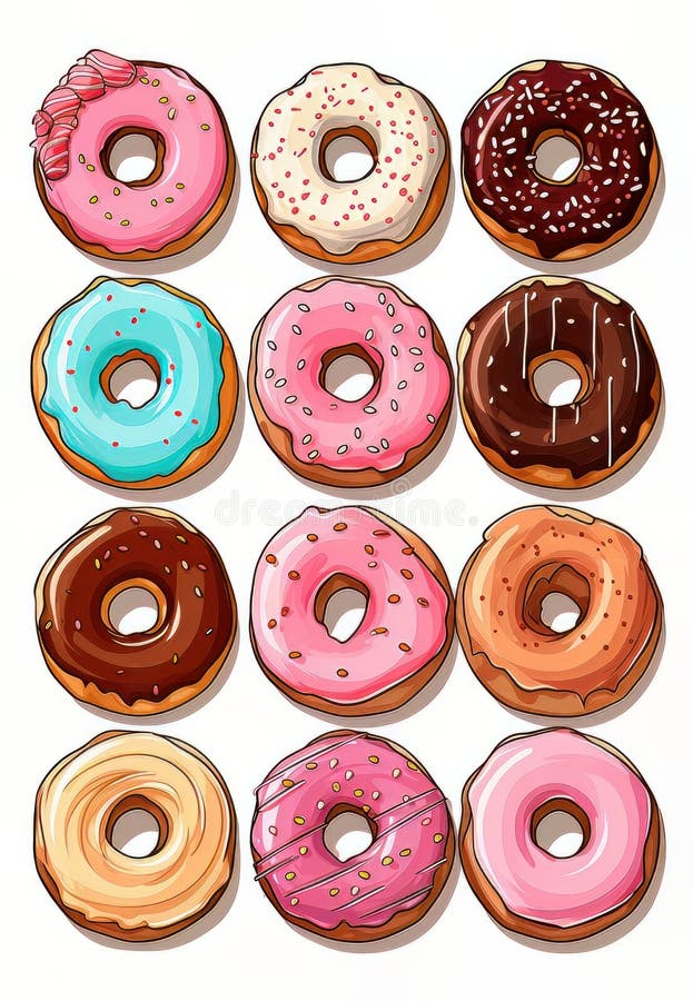 Set of Donut Design Elements for a Planner or Sticker on a White ...