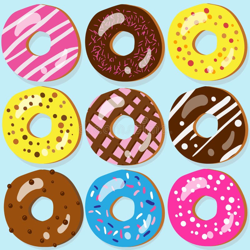 Set of 9 Donut Icons with Different Toppings Stock Vector ...