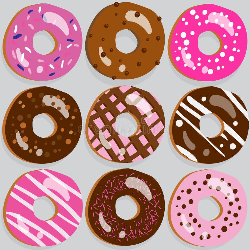 Set of 9 Donut Icons with Different Toppings Stock Vector ...