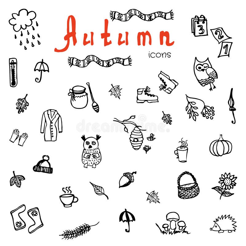 Set of Doodle Autumn Icons - Vector Stock Vector - Illustration of ...