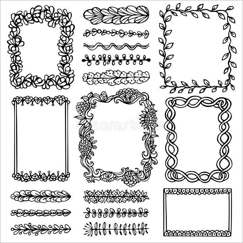 Set Of Black Doodle Frames, Vignettes, And Dividers For Bullet Journal ...