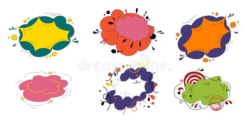 Set of Doodle Bubbles for Comics. Circles, Clouds, Arrows, Waves. Place ...