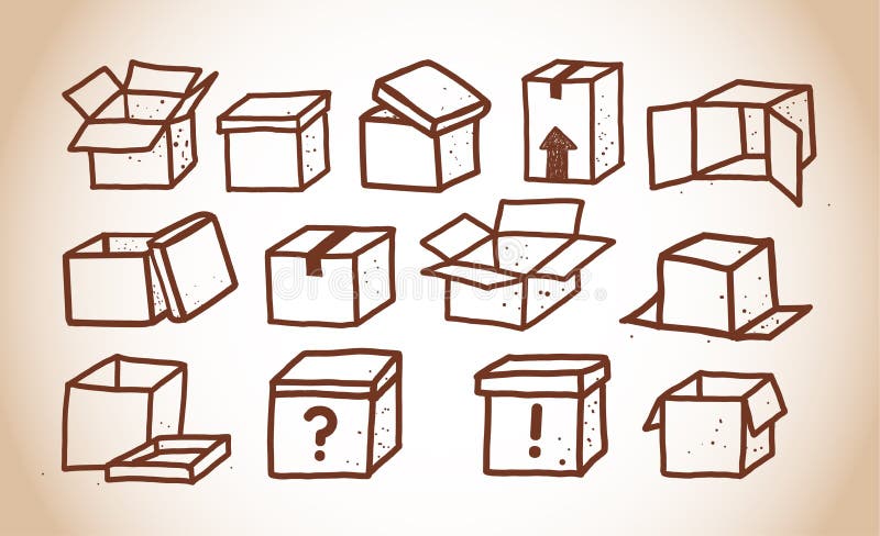 Set of Doodle Cardboard Boxes in Vintage Style. Vector Doodle Sketch ...