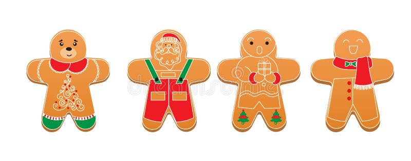 Set Doodle Cartoon Gingerbread Cookie Stock Vector - Illustration of ...