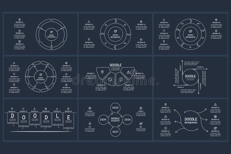 Set Doodle Concept for Infographic with 3, 4, 5, 6 Steps, Parts or ...