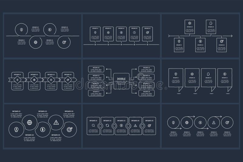 Set Doodle Concept for Infographic with 4, 5, 8 Steps, Parts or ...