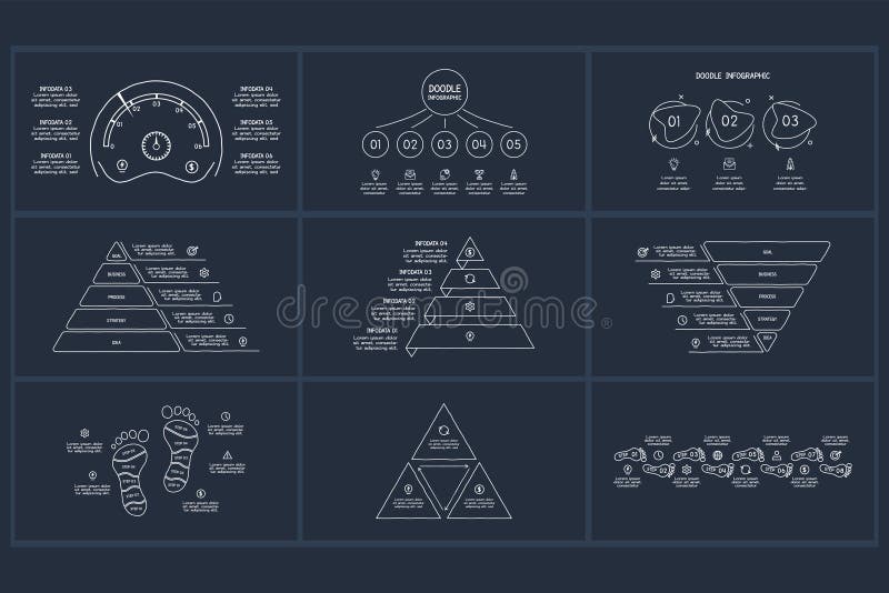 Set Doodle Concept for Infographic with 3, 5, 6, 8 Steps, Parts or ...
