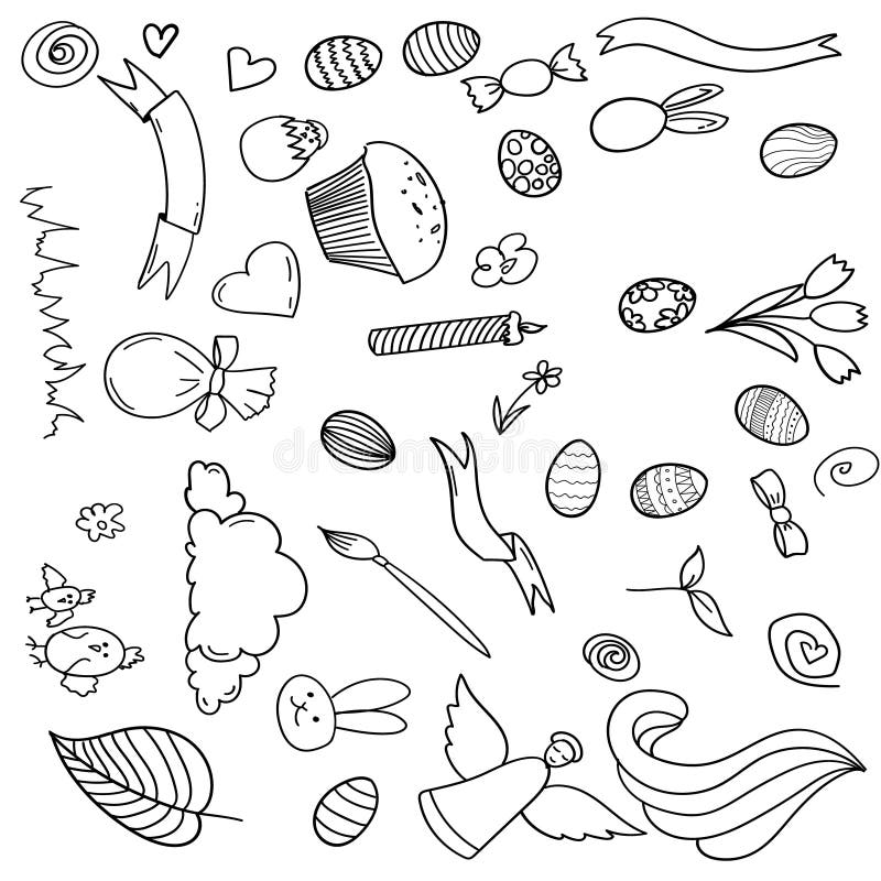 Set Doodle Easter Hand Drawing Elements. Vector Illustration. Stock ...