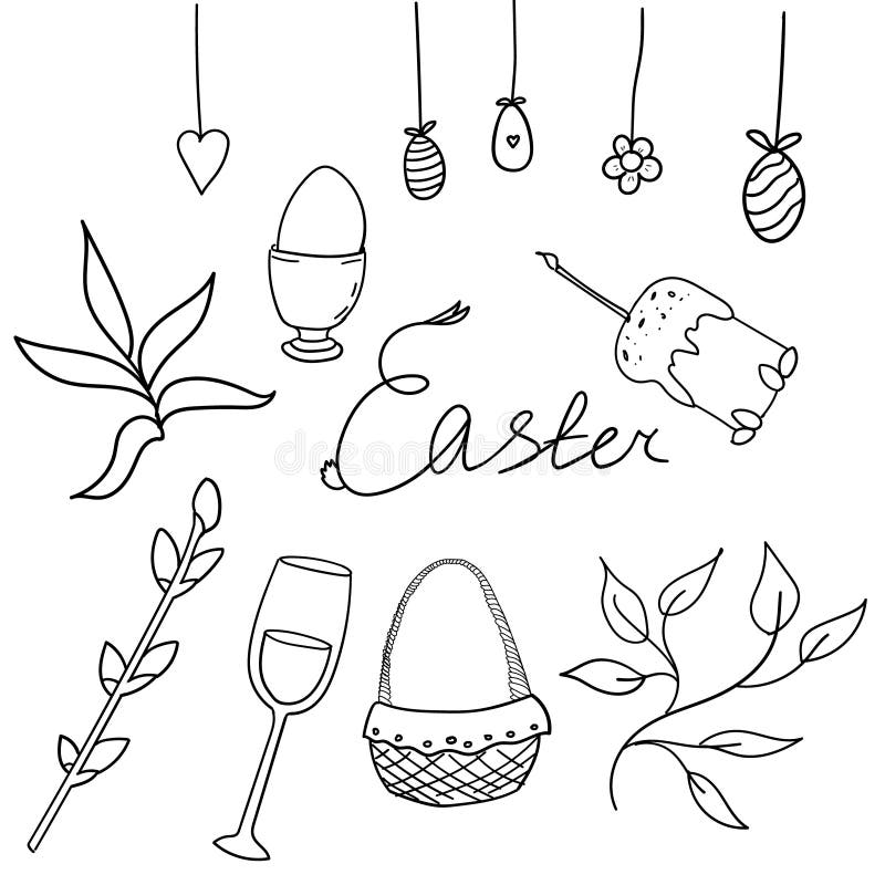 Set Doodle Easter Hand Drawing Elements. Vector Illustration Stock ...