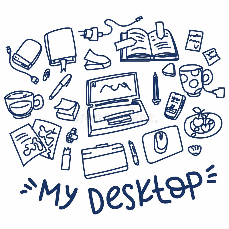 A Set of Doodle Elements on the Desktop Theme on a White Background ...