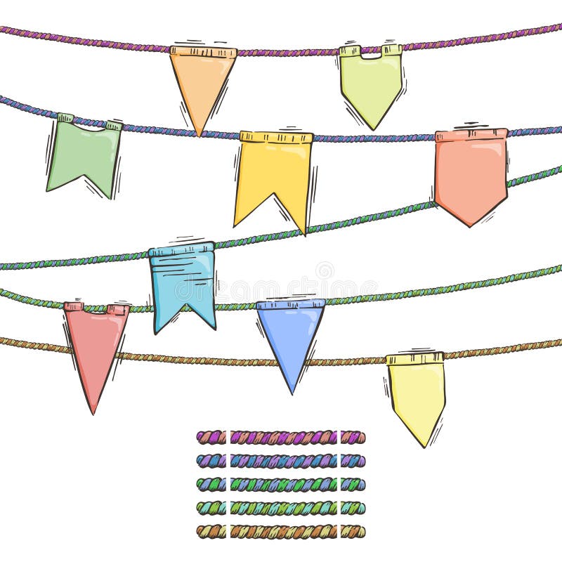 Set of Doodle Flags with Elemens for Rope Brushes. Stock Vector ...