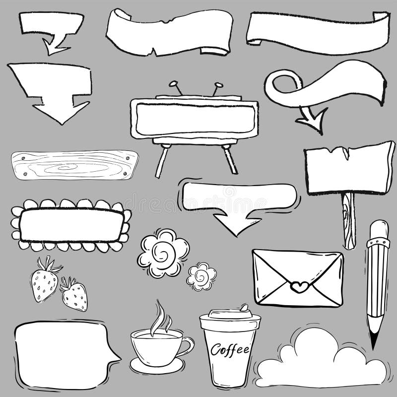 A Set of Doodle Frames and Elements for Text Design Stock Illustration ...