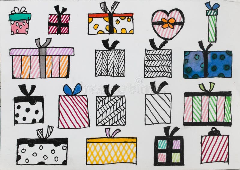 Set of Doodle Gift Box Doodle Style Stock Illustration - Illustration ...