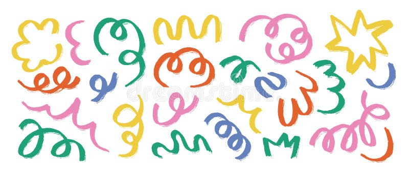 Set of Doodle Grunge Playful Multicolor Scribble. Abstract Children ...