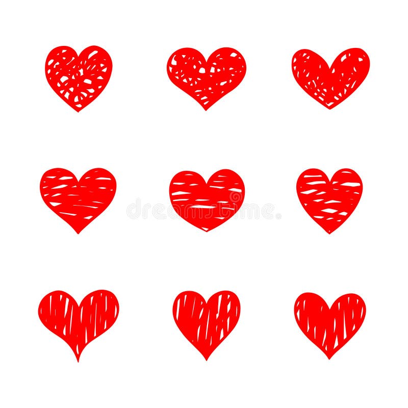 Set Of Doodle Hearts Isolated On White Background Hand Drawn Of Icon