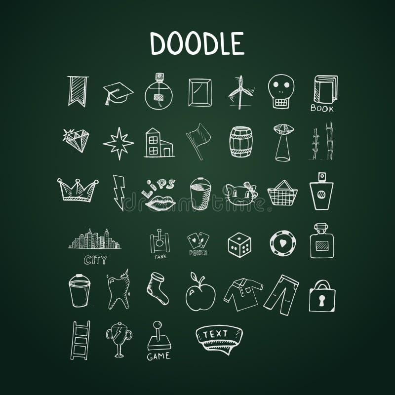 Set of Doodle Icons on Chalkboard Stock Vector - Illustration of chalk ...