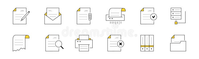 Set of Doodle Icons Work with Documents, Archive Stock Illustration ...