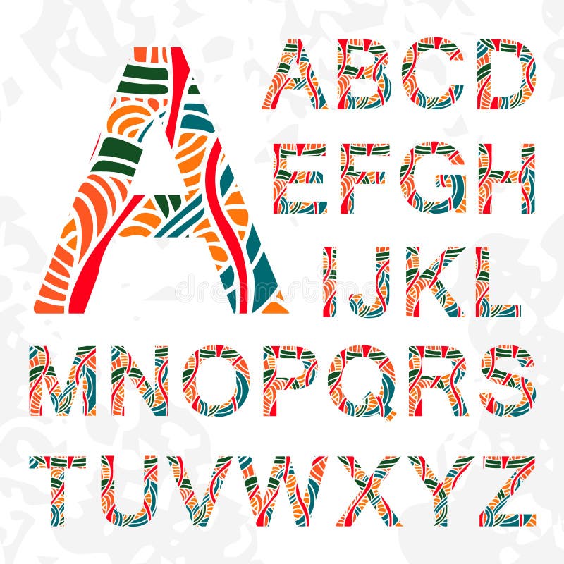 Set of Doodle Letters with Abstract Pattern on Them. Stock Vector ...