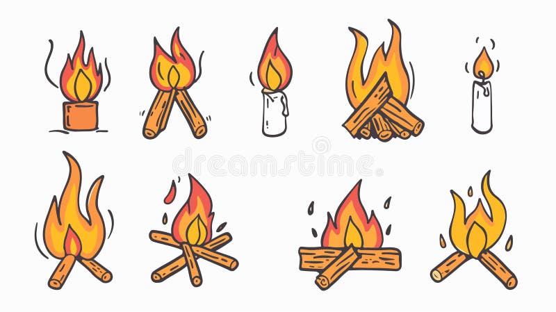 Dynamic Set of Fire Doodle Line Illustrations for Creative Projects ...