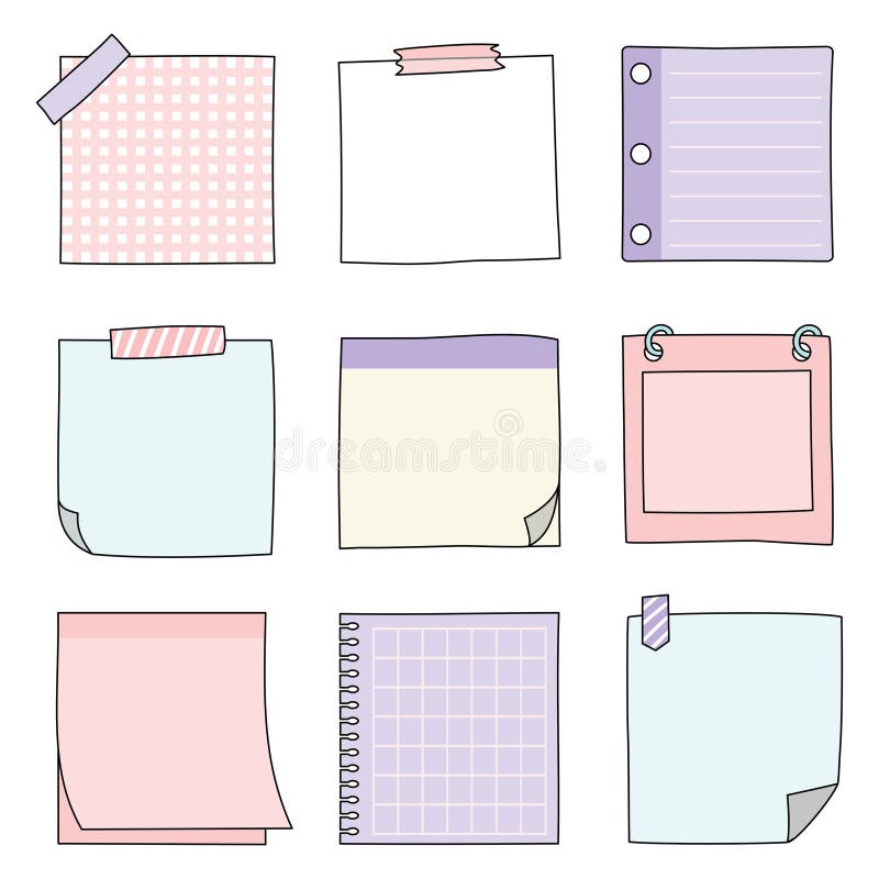 Set of Doodle Message Sticky Note Papers. Hand Drawn Vector ...