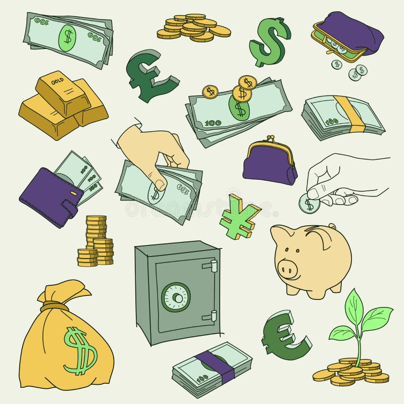 Set of Doodle Money Symbol Vector Illustration Stock Vector ...