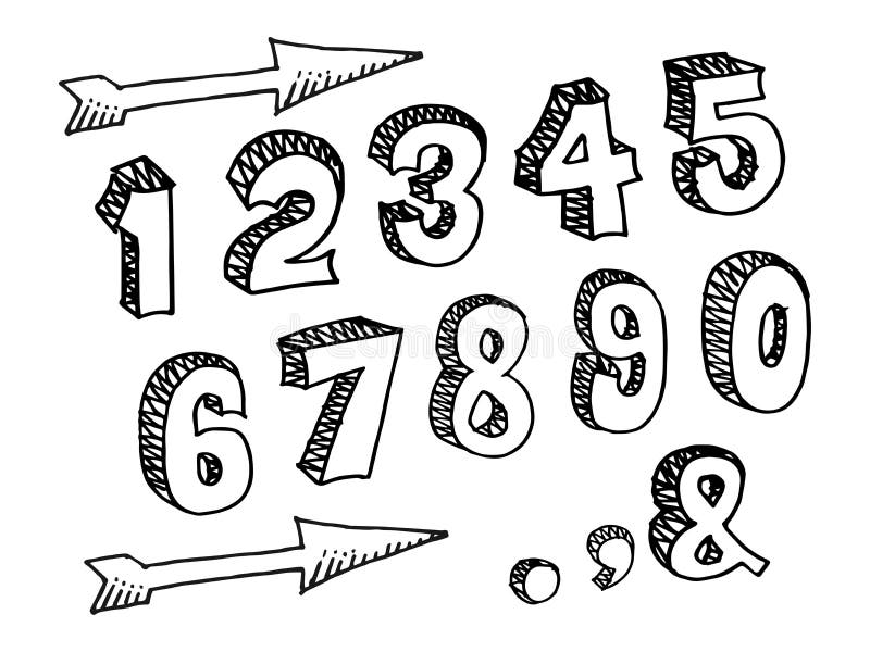 Set of Doodle Number Vector. Sketch Style Figures Stock Vector ...