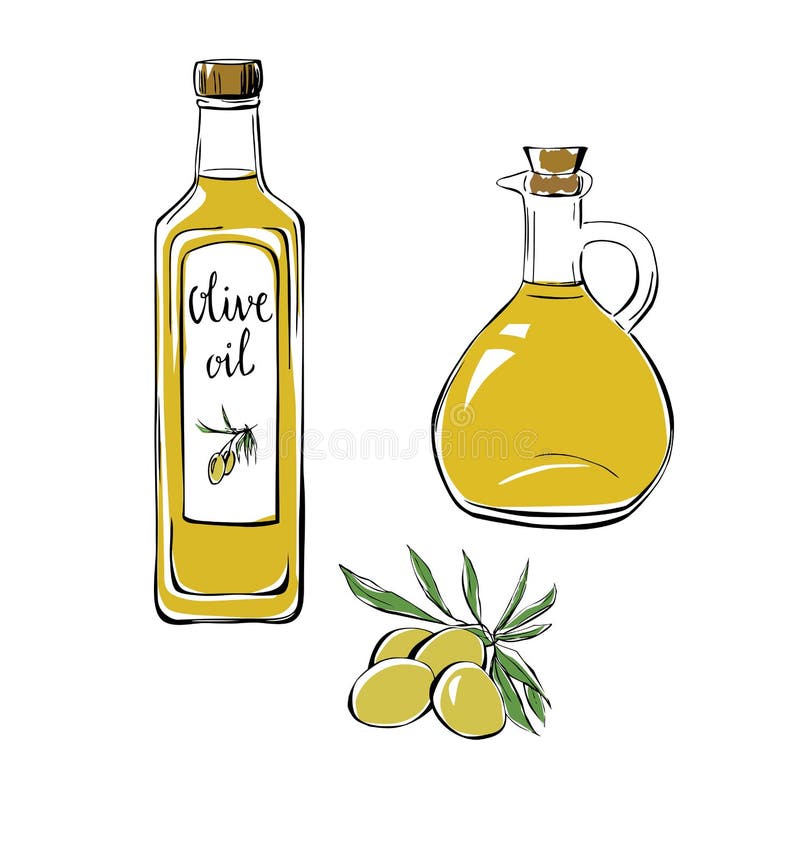 Set of Doodle Objects Olive Oil Stock Vector - Illustration of doodle ...