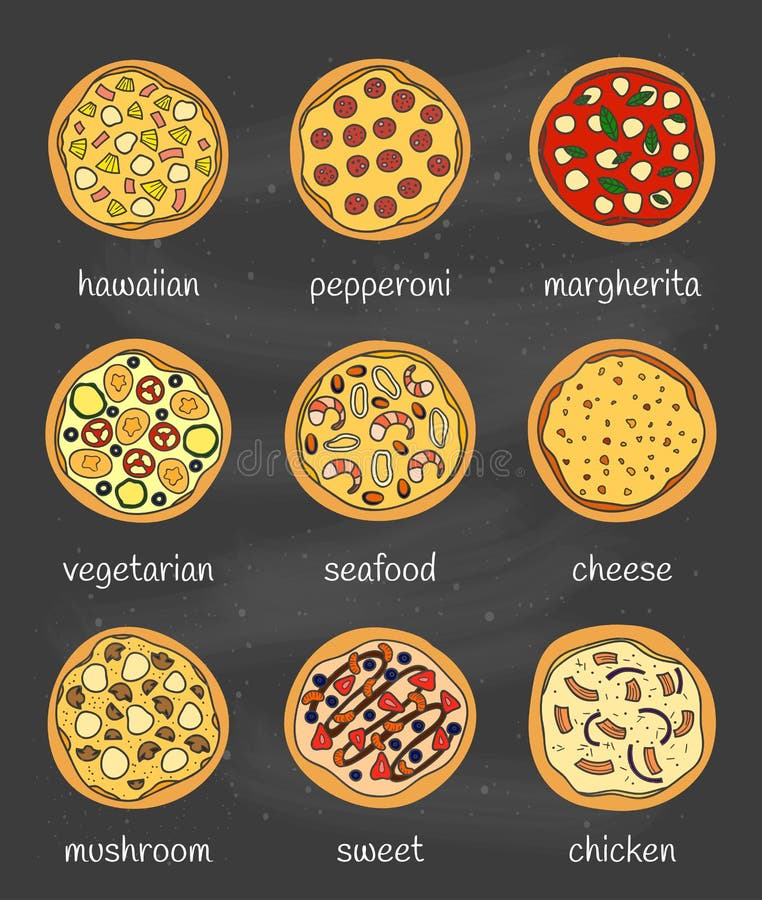 Set of doodle pizza. stock vector. Illustration of olive - 222412703