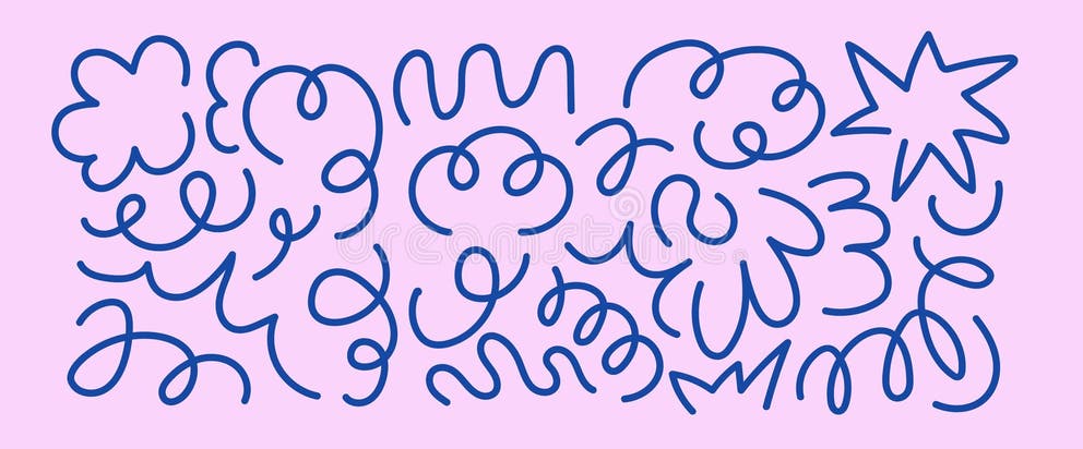 Set of Doodle Playful Scribble. Abstract Children Background with Curve ...