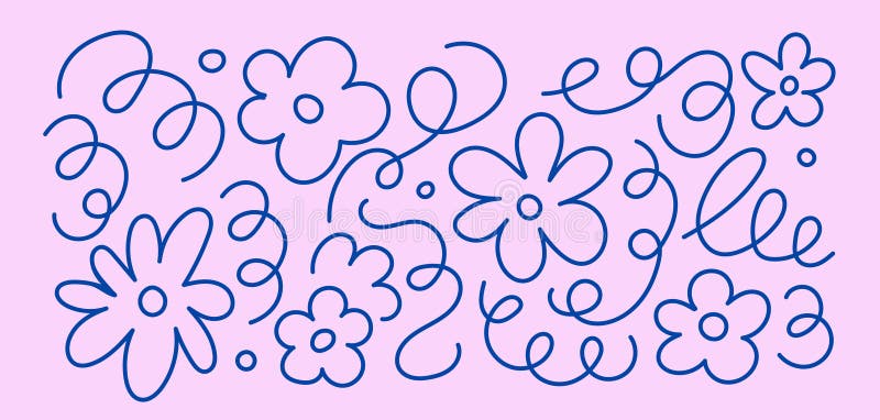 Set of Doodle Playful Scribble and Outline Flower. Abstract Children ...