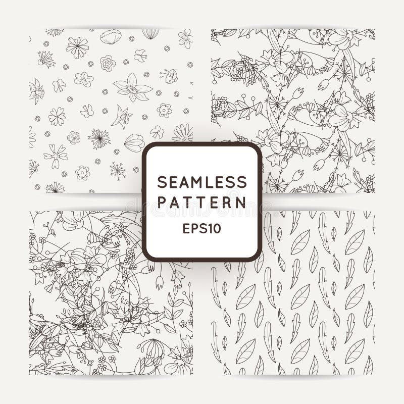 Doodle Seamless Pattern with Various Doodle Flowers, Leaves and ...