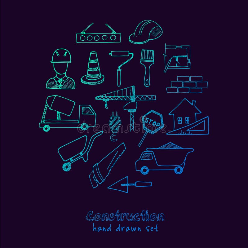 Set of Doodle Sketch Architecture Construction Building Icons Stock ...