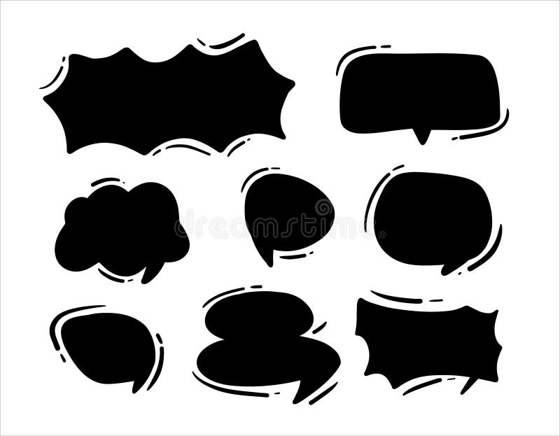 Set of Doodle Speech Bubble Text, Message Box Design. Balloon, Think ...