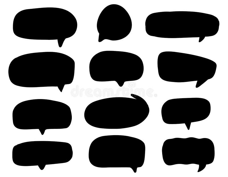 Set of Doodle Speech Bubble Text, Message Box Design. Balloon, Think ...