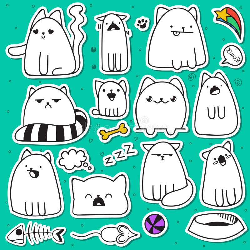 Set 12 Cats With Different Emotions Handmade Cute Emoticon Cat Stock